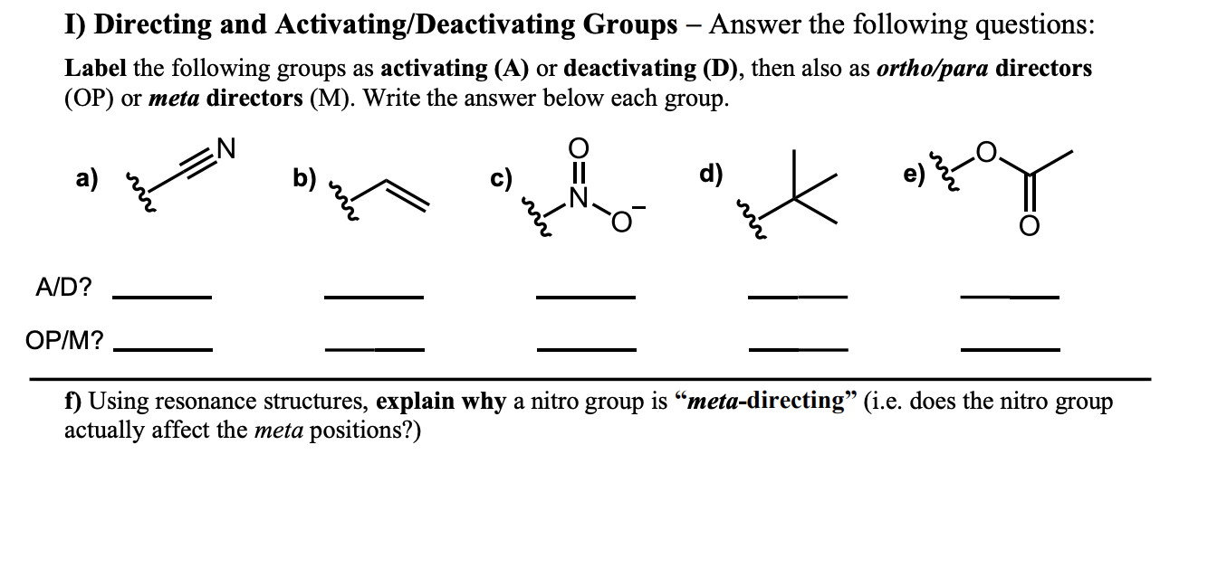 Solved I) Directing and Activating/Deactivating Groups – | Chegg.com
