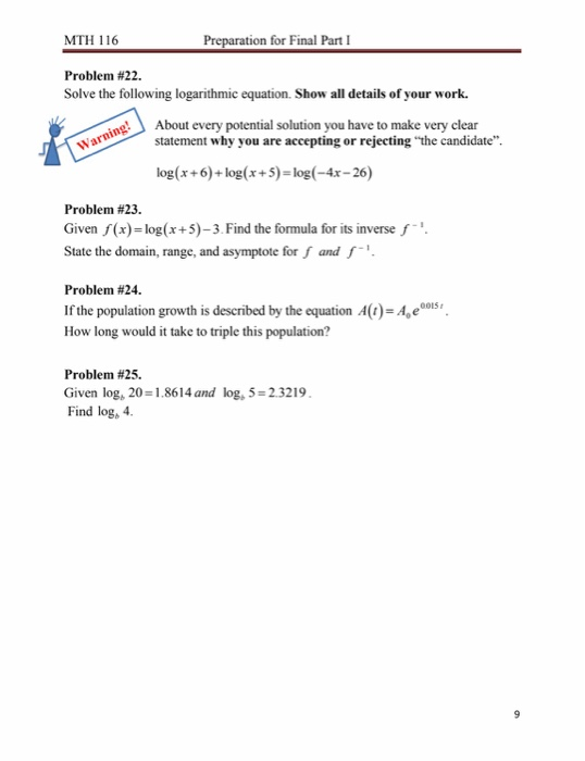Solved MTH 116 Preparation for Final Part I Problem #22. | Chegg.com