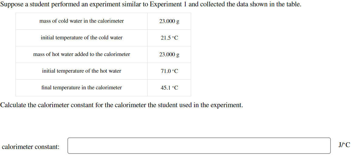 Solved Calculate the calorimeter constant for the | Chegg.com