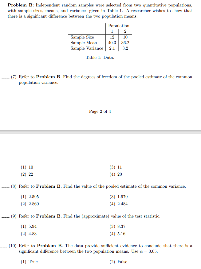 Solved Problem B: Independent random samples were selected | Chegg.com