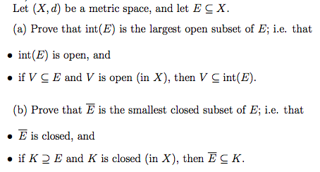 Solved Let (X,d) be a metric space, and let E CX. (a) Prove | Chegg.com