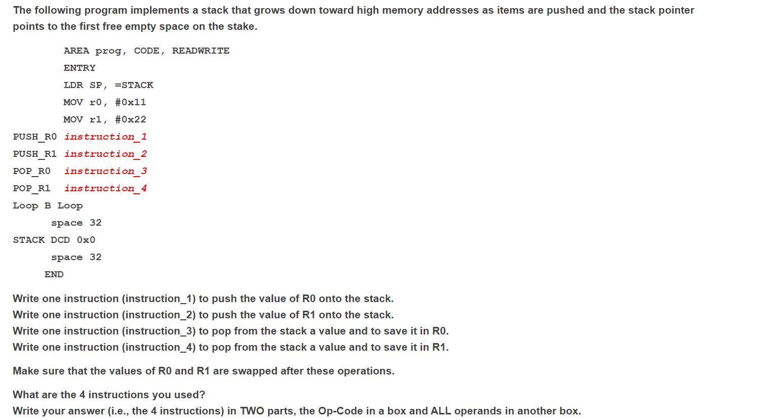Solved The following program implements a stack that grows | Chegg.com