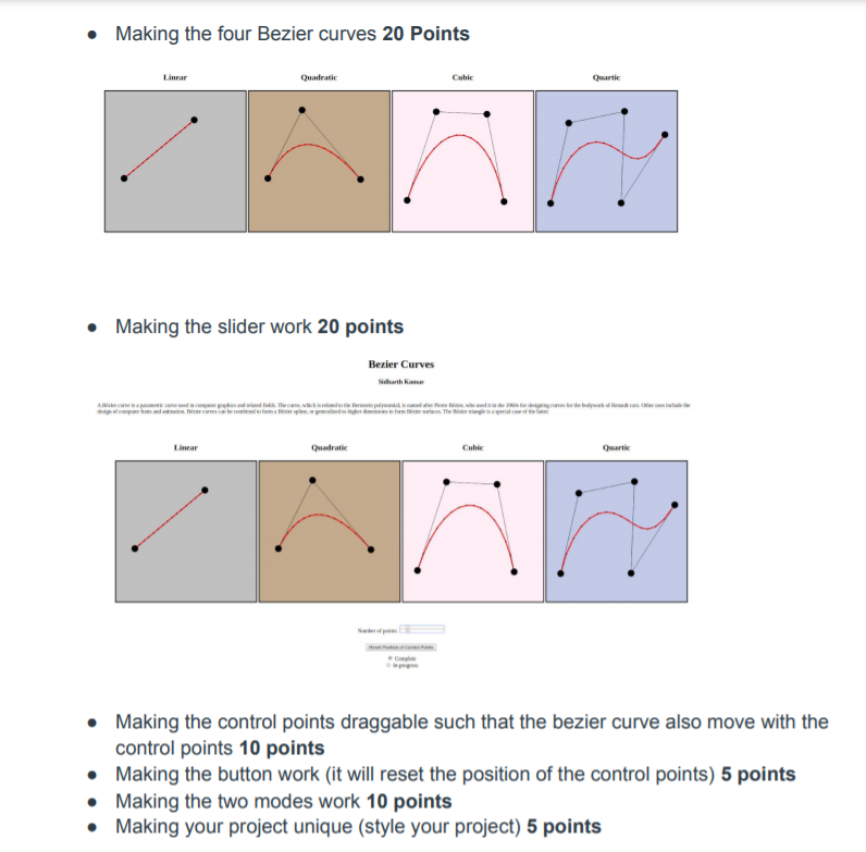 Solved • Making the four Bezier curves 20 Points Linear | Chegg.com