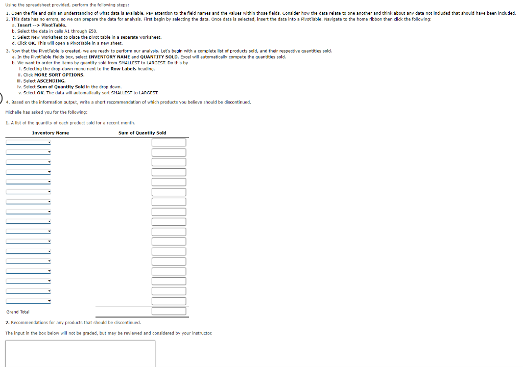 Using the spreadsheet provided, perform the following | Chegg.com