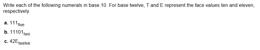 Solved Write each of the following numerals in base 10 . For | Chegg.com