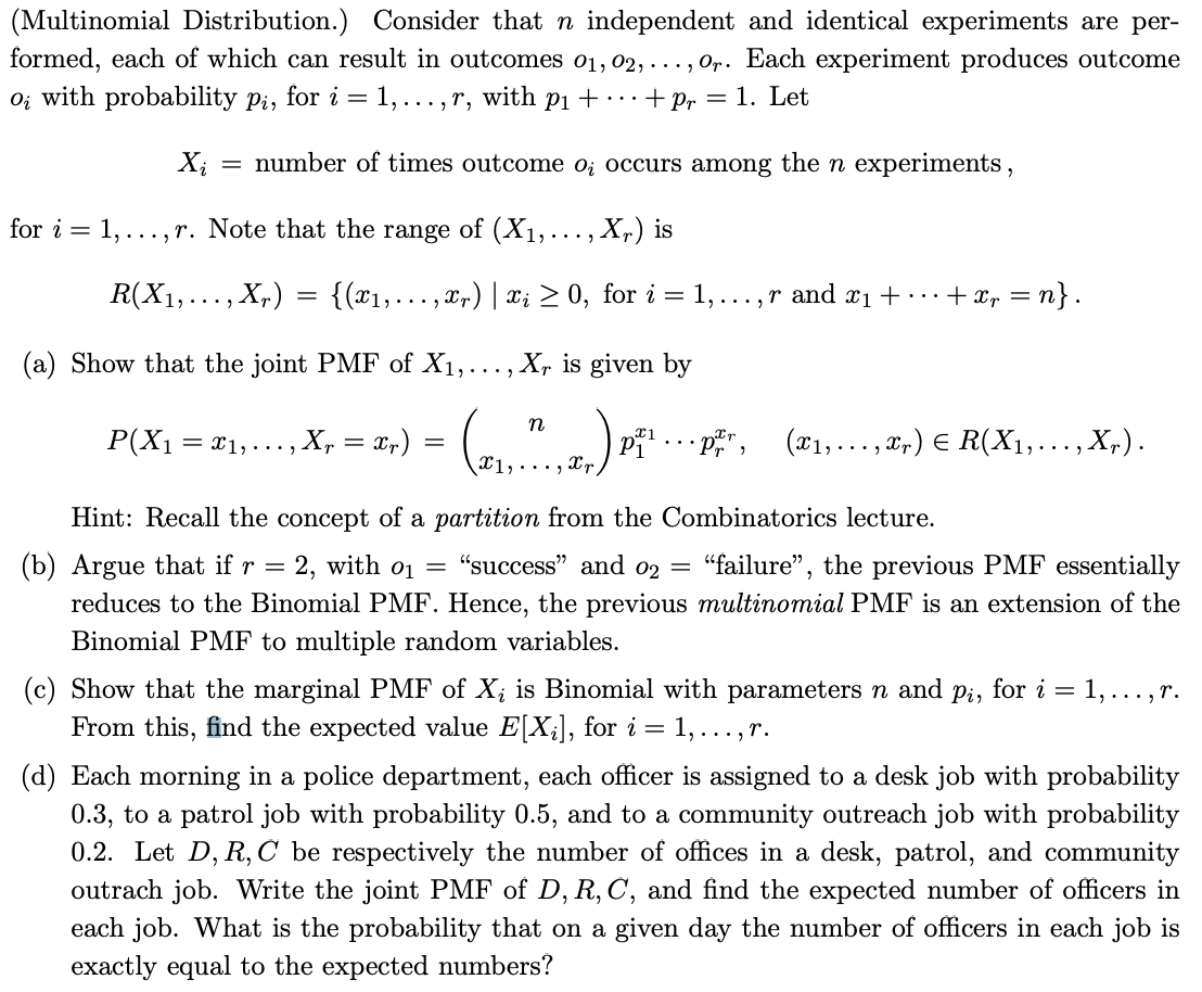 Solved (Multinomial Distribution.) Consider that n | Chegg.com