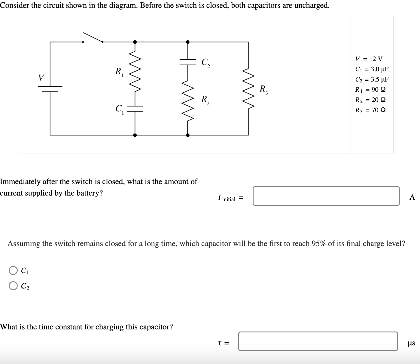 Solved Immediately after the switch is closed, what is the | Chegg.com