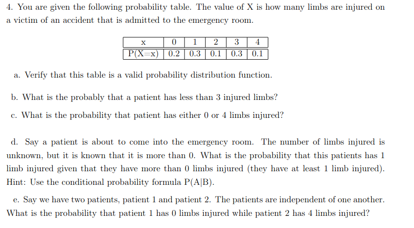 Solved 4. ﻿You are given the following probability table. | Chegg.com