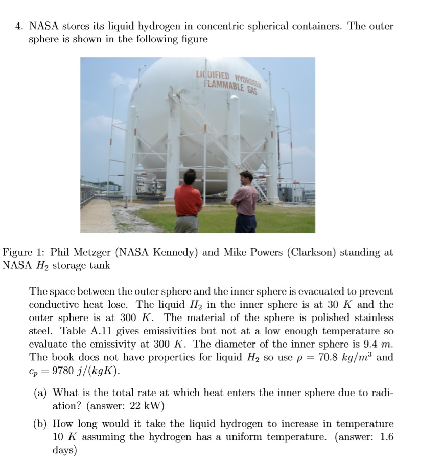 Solved 4. NASA stores its liquid hydrogen in concentric | Chegg.com