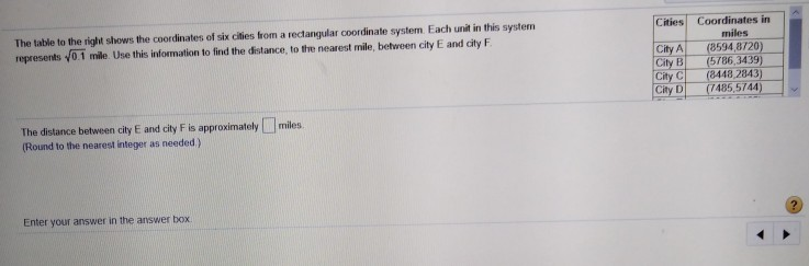 Solved Cities The table to the right shows the coordinates | Chegg.com