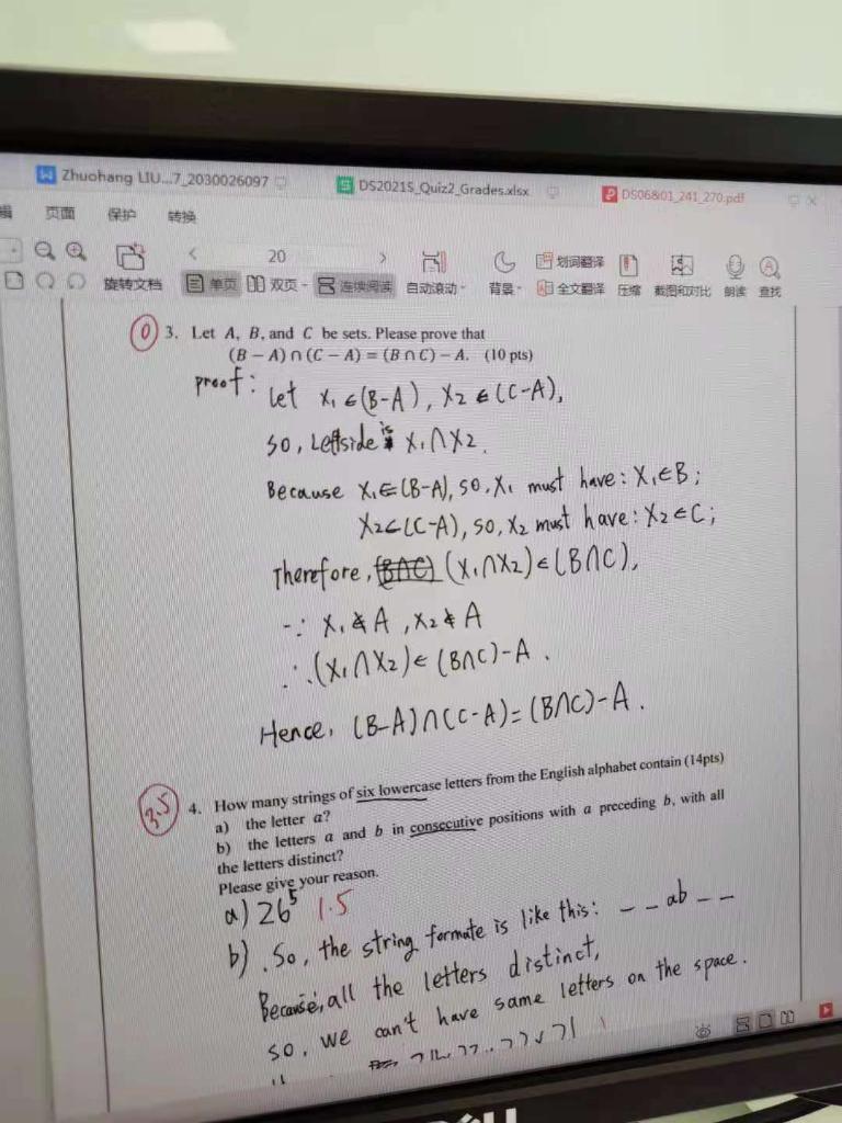 Solved Zhuohang L...7 2030026097 DS20215_Quiz2_Grades.xlsx | Chegg.com