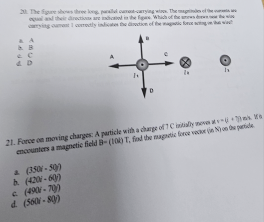 Solved 20. The figure shows three long, parallel | Chegg.com