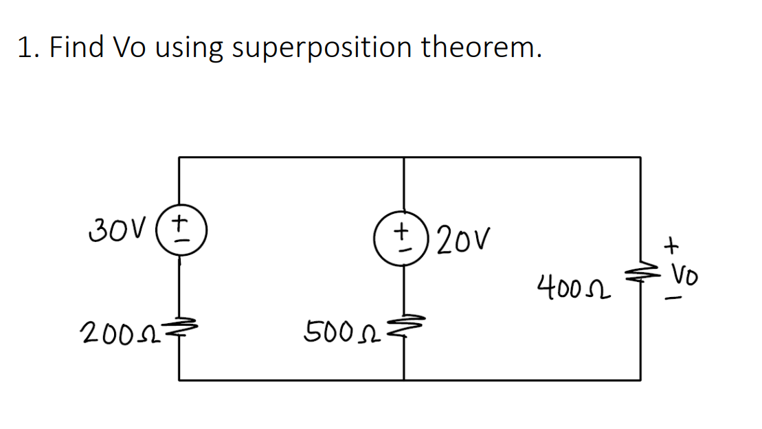 Solved 1. Find Vo using superposition theorem. 30V (+ + 120v | Chegg.com
