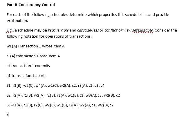Solved Part B-Concurrency Control For each of the following | Chegg.com