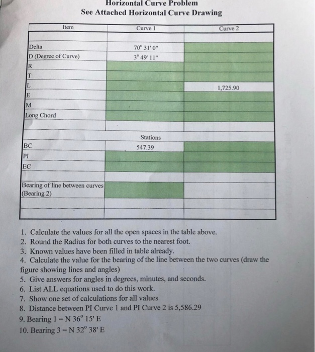 Solved Horizontal Curve Problem See Attached Horizontal | Chegg.com