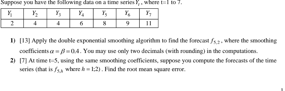 Solved 1) [13] Apply the double exponential smoothing | Chegg.com