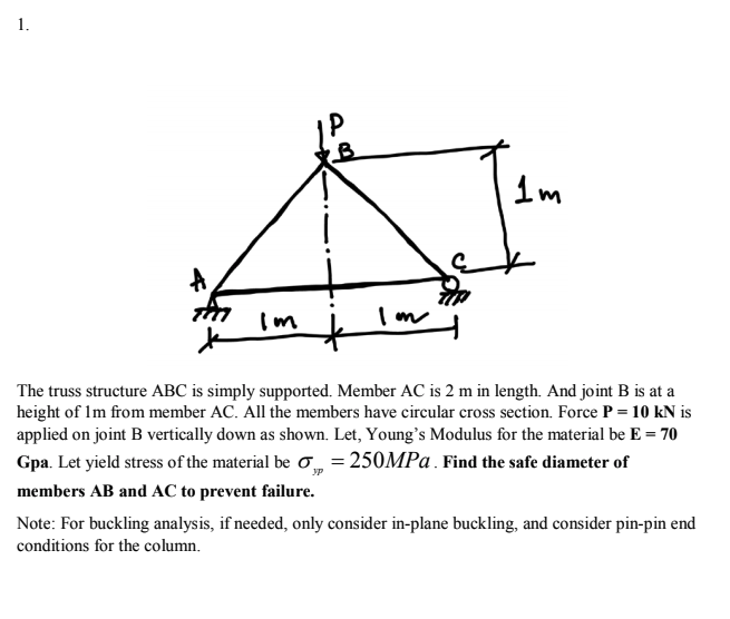 Solved 1. 1m с im Im The truss structure ABC is simply | Chegg.com