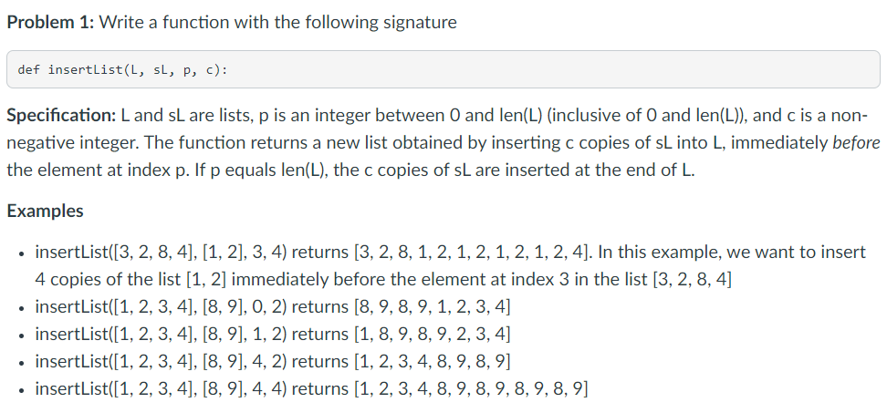 Solved Specification: L and sL are lists, p is an integer | Chegg.com
