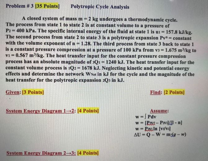 Solved Problem # 3 [35 Points] Polytropic Cycle Analysis A | Chegg.com