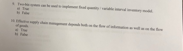 Solved 9. Two-bin system can be used to implement fixed | Chegg.com