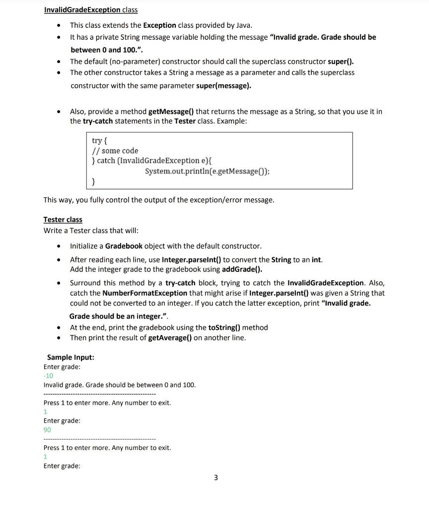 Solved Problem 3: Gradebook -grades: ArrayList + Gradebook() | Chegg.com