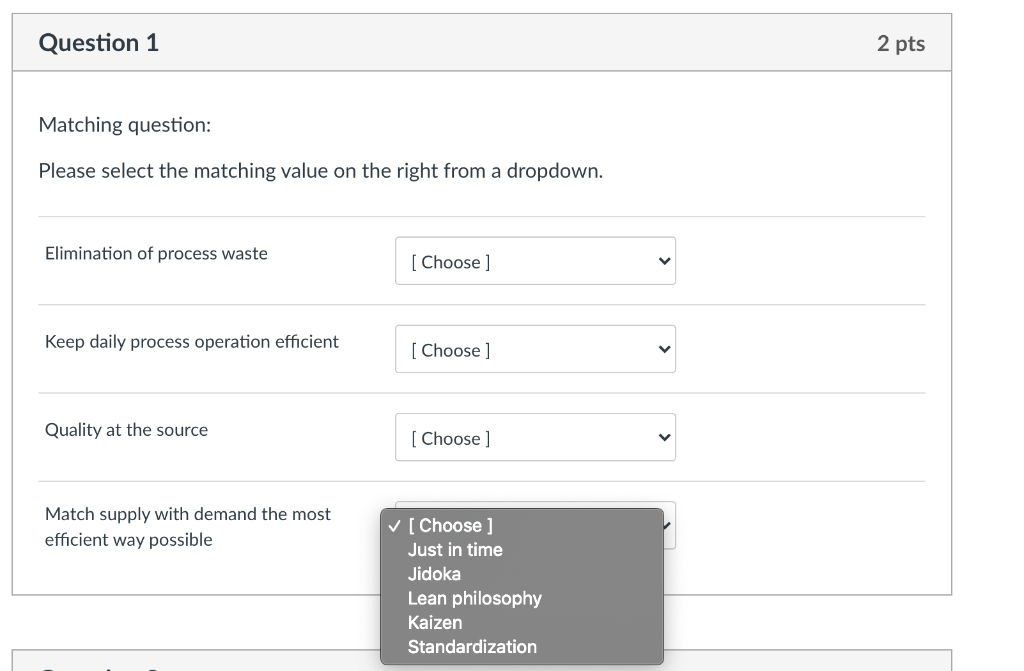 Solved Question 1 2 pts Matching question: Please select the | Chegg.com