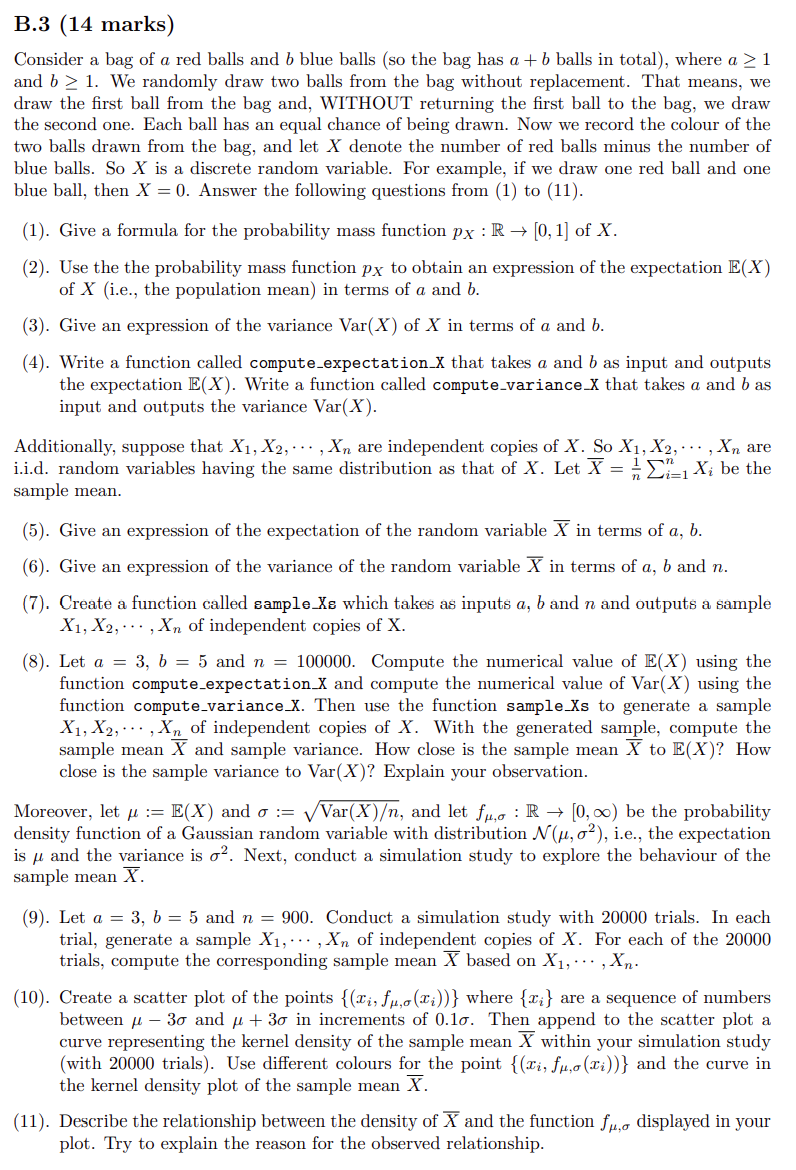 Solved B.3 (14 marks) Consider a bag of a red balls and b | Chegg.com