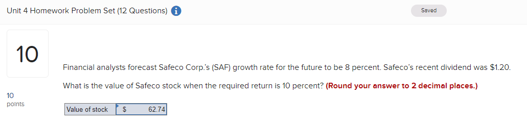 Solved Unit 4 Homework Problem Set (12 Questions) Saved 10 | Chegg.com
