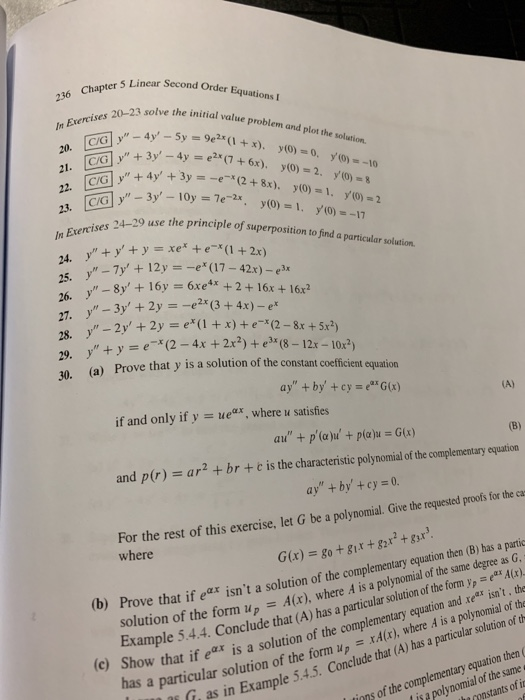 Solved 5 Linear Second Order Equations I In Exercises 20-23 | Chegg.com