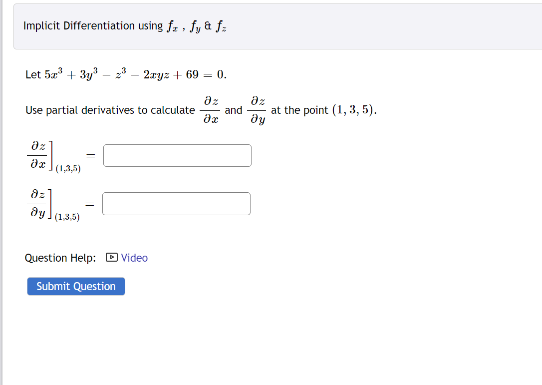Solved Implicit Differentiation using fx,fy&fz Let | Chegg.com