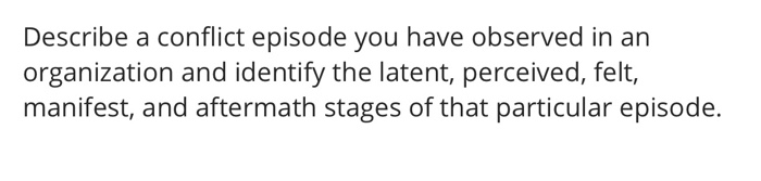Solved Describe a conflict episode you have observed in an | Chegg.com