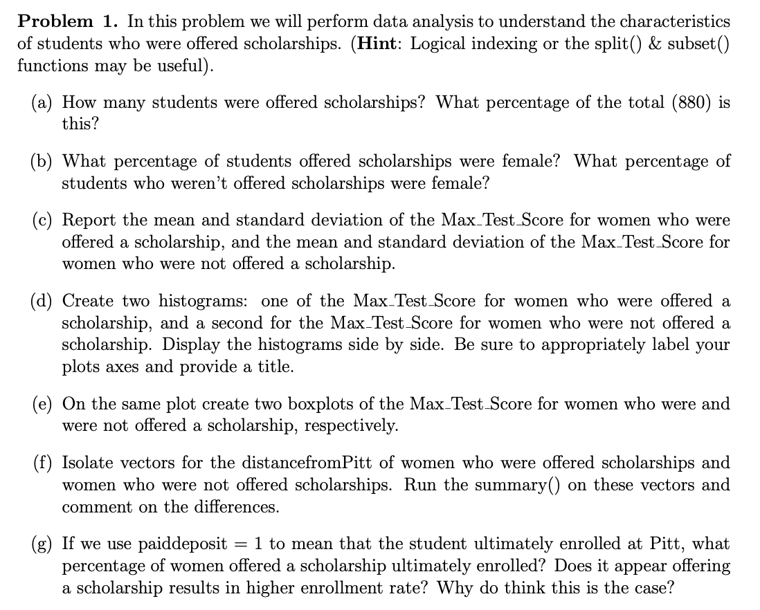 Problem 1. In this problem we will perform data | Chegg.com