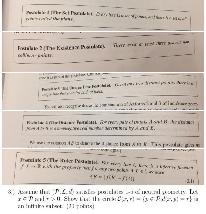 Solved Postulate 1 (The Set Postulate). Every line is a set | Chegg.com