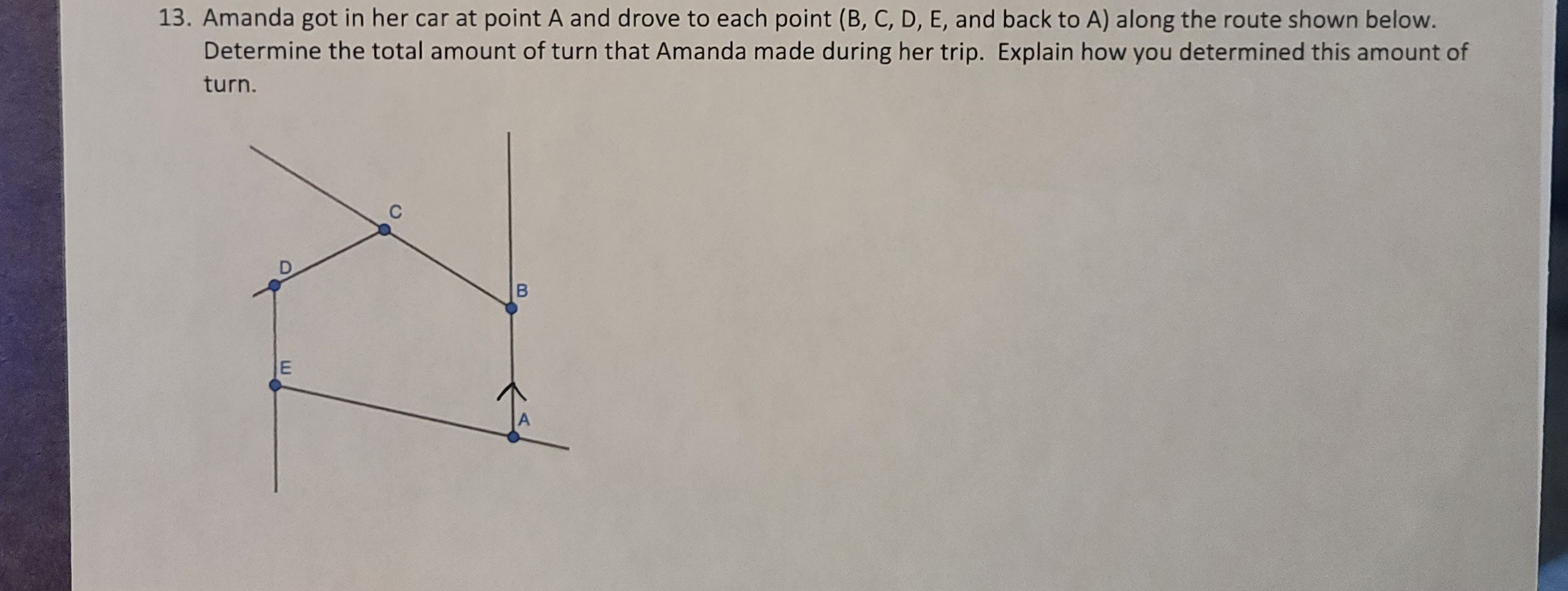 Solved 13. Amanda got in her car at point A and drove to | Chegg.com