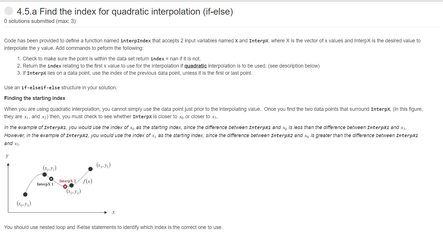 4.5.a Find the index for quadratic interpolation | Chegg.com
