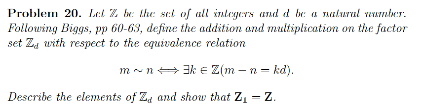 Solved Problem 20. Let Z be the set of all integers and d be | Chegg.com