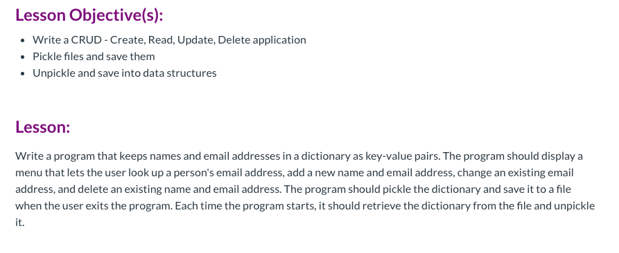 Solved Lesson Objective(s): • Write a CRUD - Create, Read, | Chegg.com