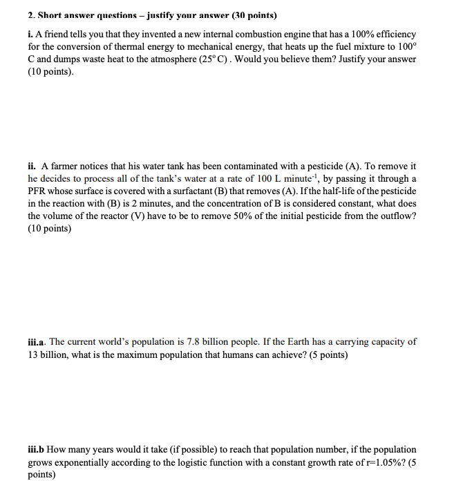 Solved 2. Short answer questions - justify your answer (30 | Chegg.com