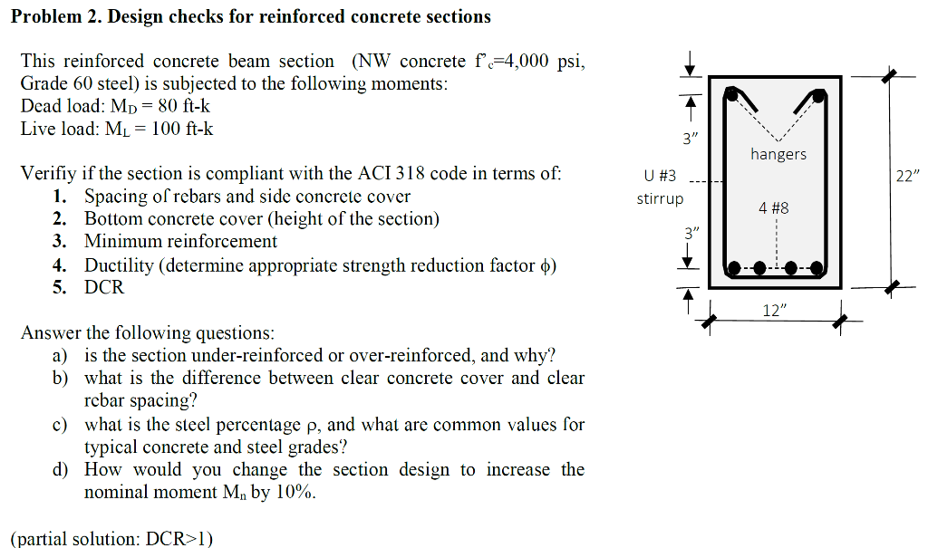 Solved This reinforced concrete beam section (NW concrete | Chegg.com