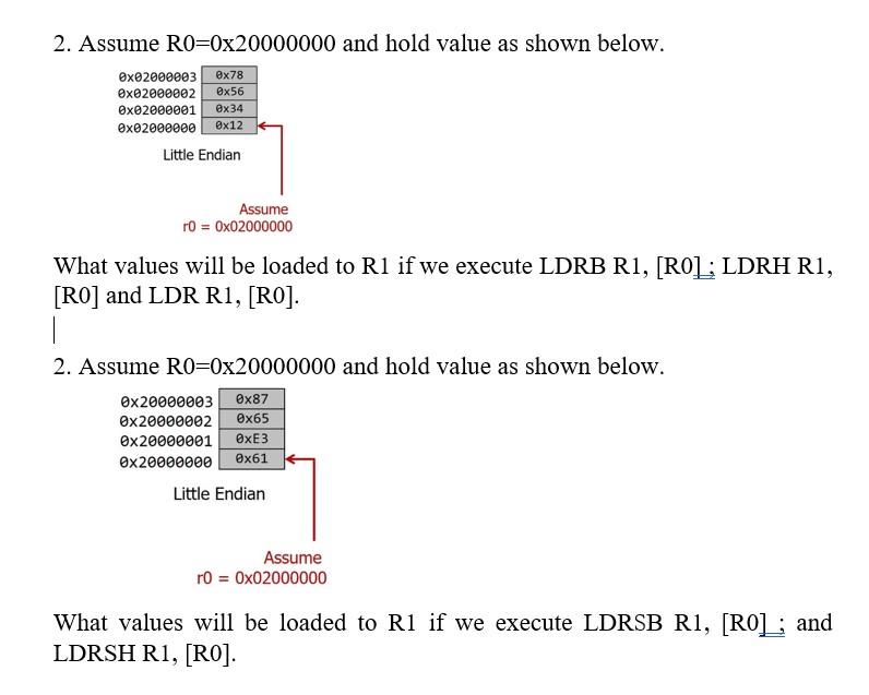 Solved 2. Assume R0=0×20000000 and hold value as shown | Chegg.com