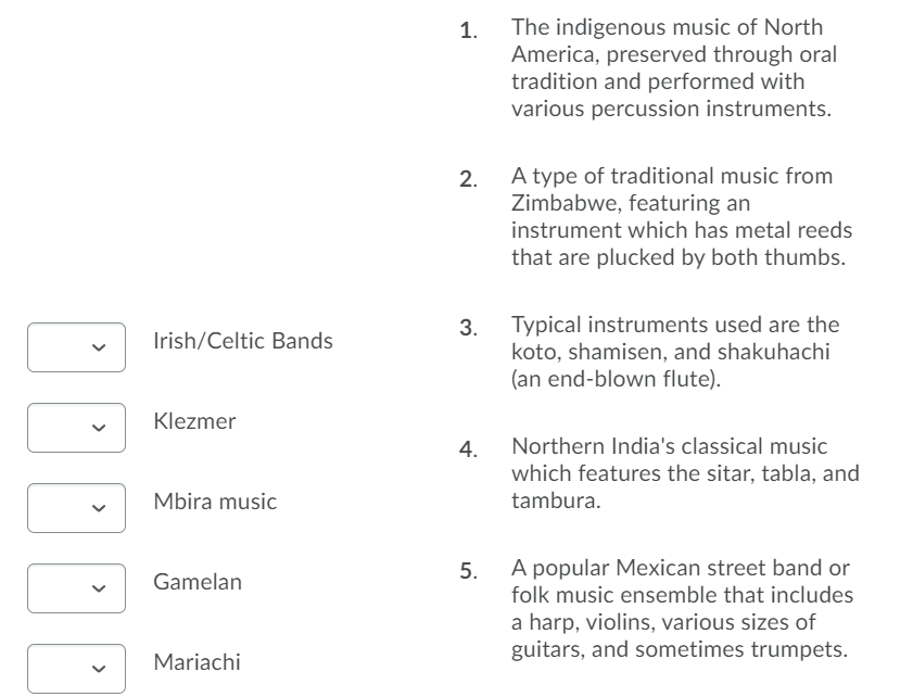 Solved Match each world music genre with the most | Chegg.com