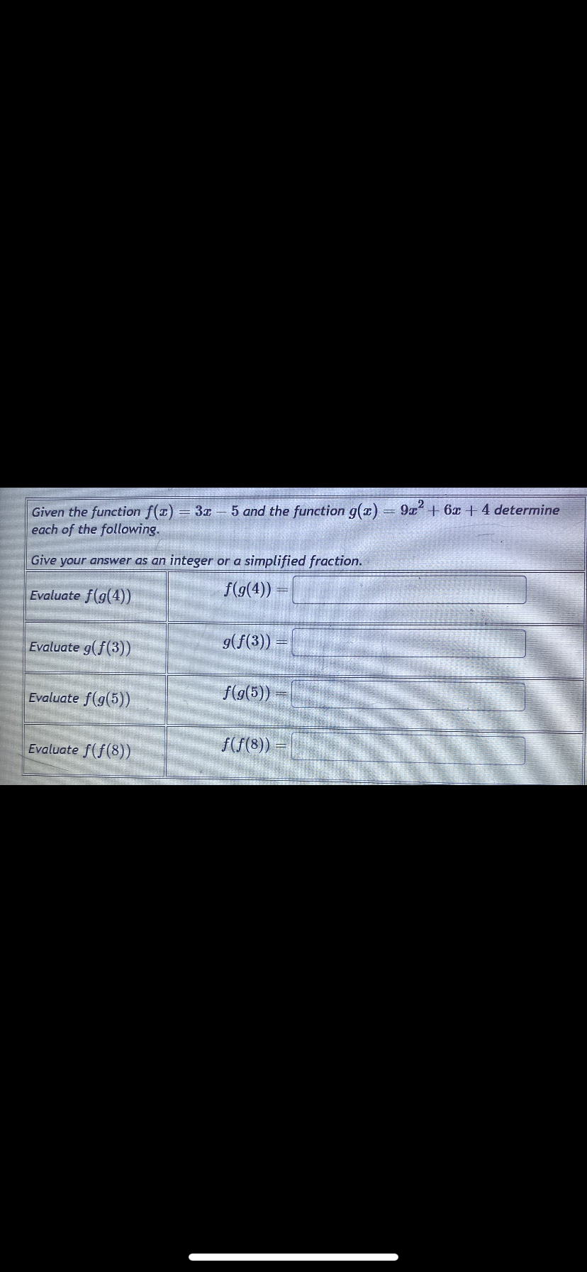 Solved Given the function f(x)=3x−5 and the function | Chegg.com