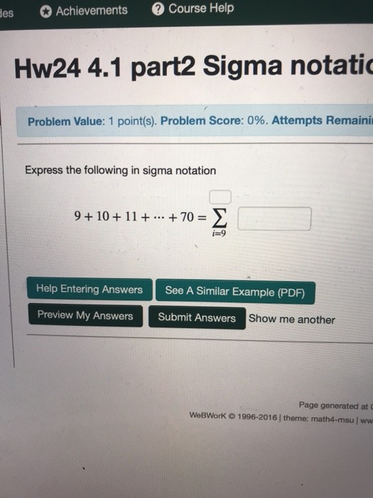 Solved es Achievements Course Help Hw24 4.1 part2 Sigma | Chegg.com