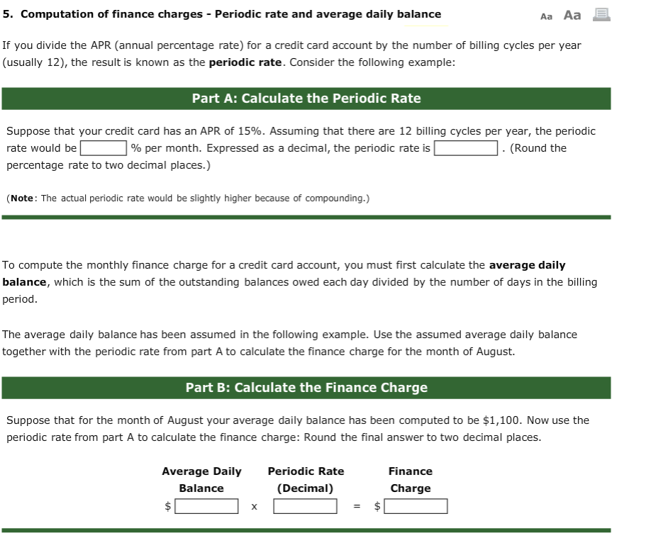 Solved 5. Computation of finance charges - Periodic rate and | Chegg.com