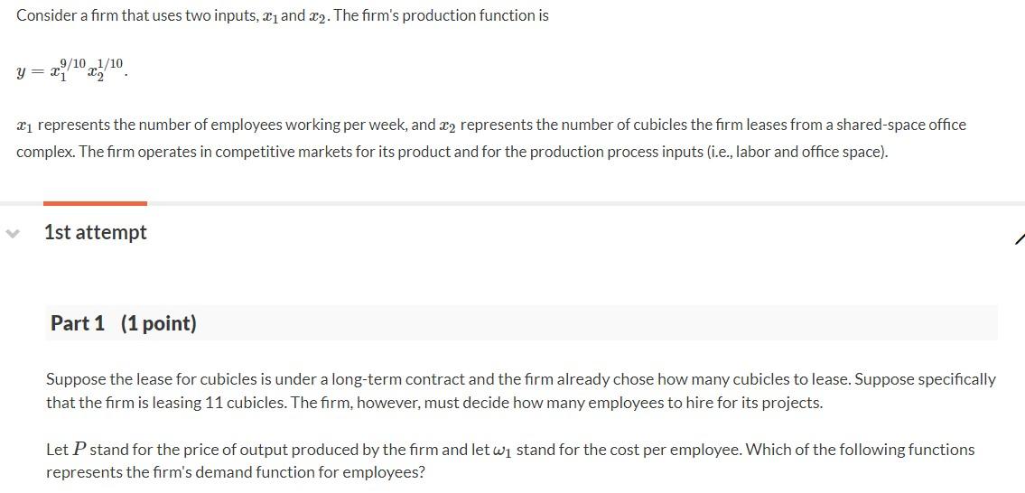 Solved Consider a firm that uses two inputs, x1 and x2. The | Chegg.com