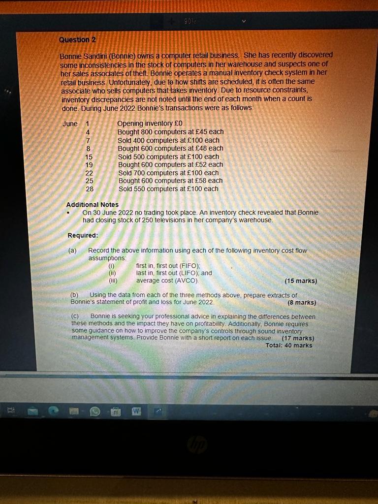 Bonnie Sandini (Bonnie) owns a computer retail | Chegg.com