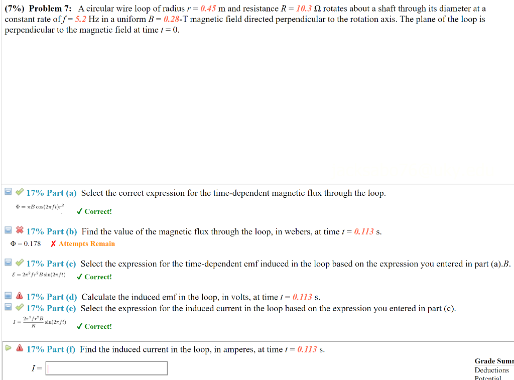 Solved (7%) Problem 7: A circular wire loop of radius r = | Chegg.com