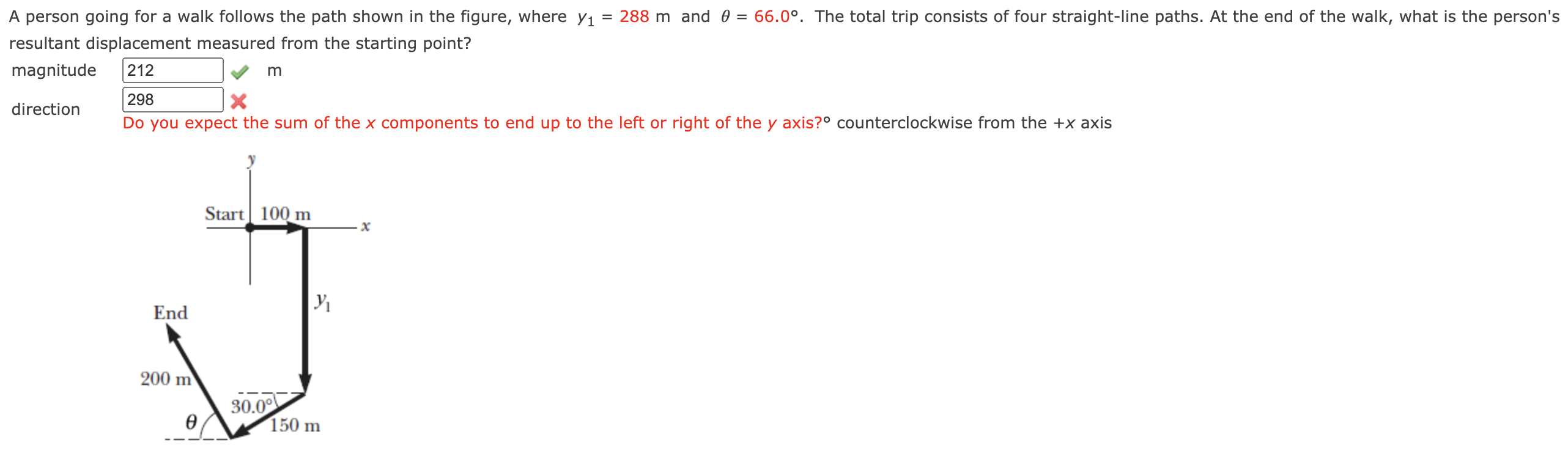 Solved A person going for a walk follows the path shown in | Chegg.com