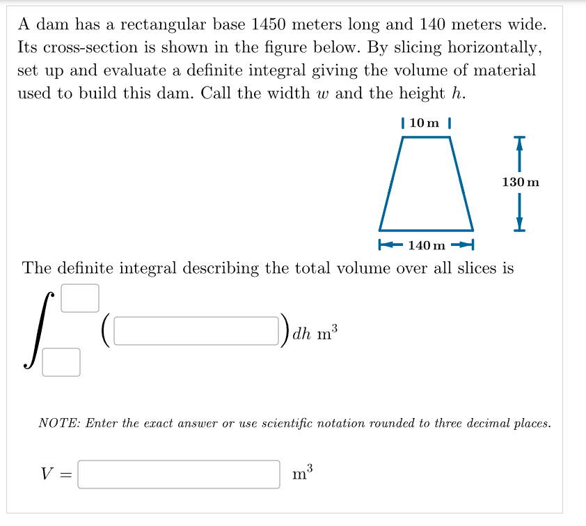 Solved A dam has a rectangular base 1450 meters long and 140 | Chegg.com
