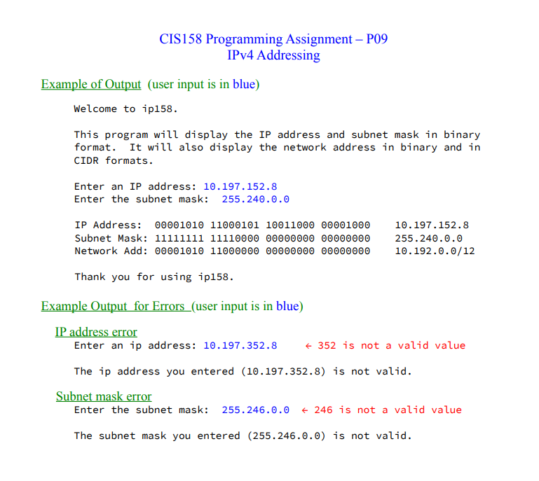 Solved Description The program will request an IP address | Chegg.com